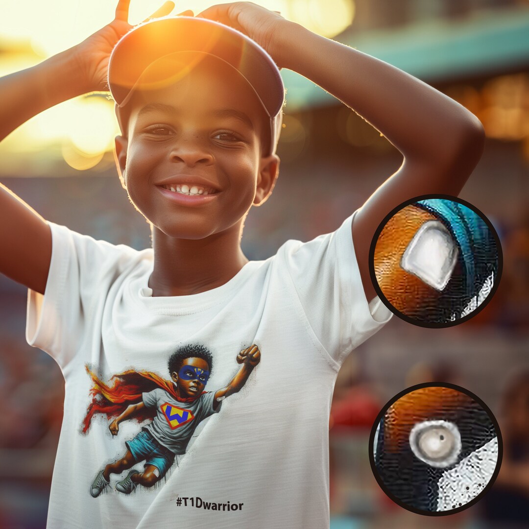 Diabetes Support Shirt: Superhero T1D Warrior Boy Wears CGM (glucose ...