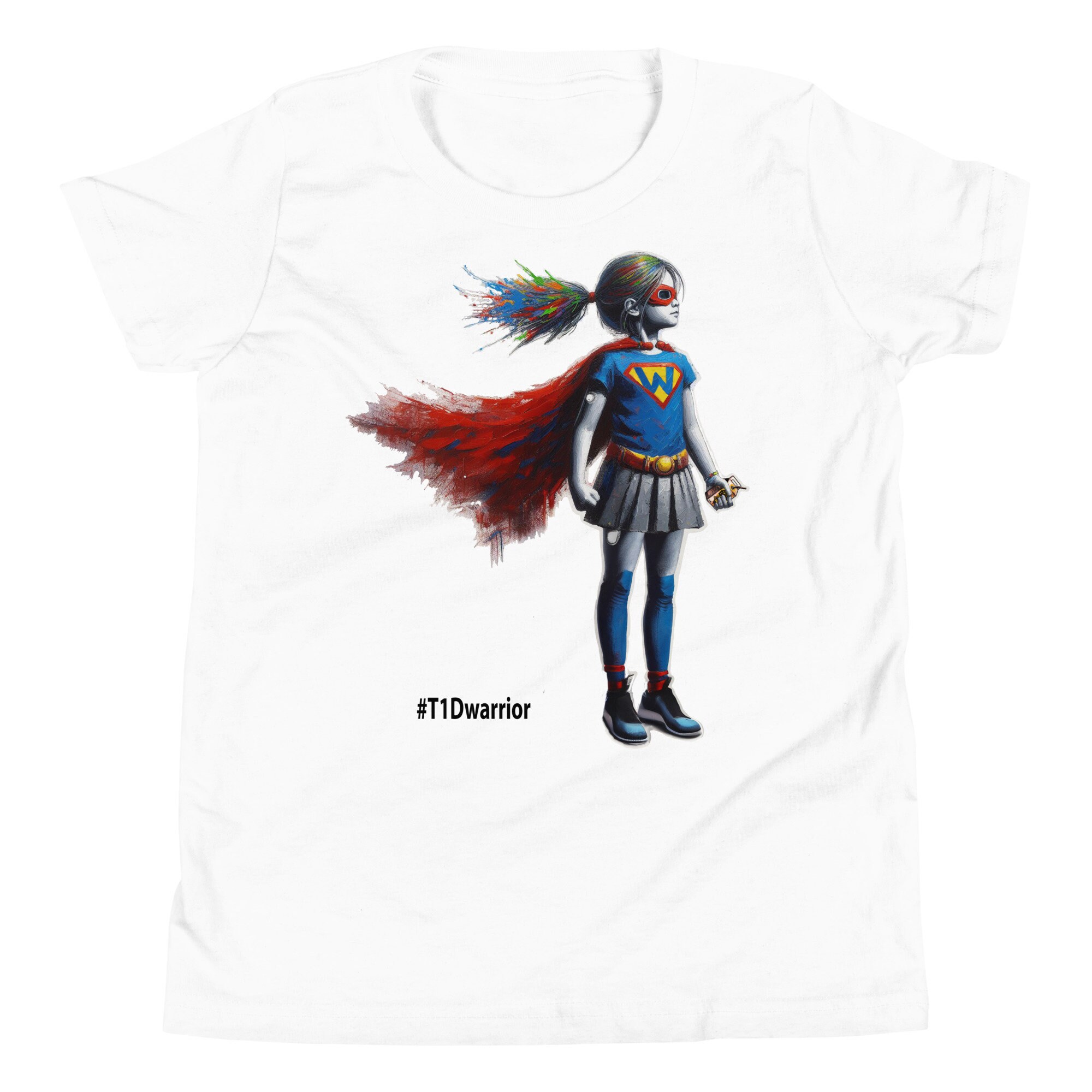Type 1 Diabetes T-shirt for Kids: T1D Warrior Superhero Girl Wears CGM ...
