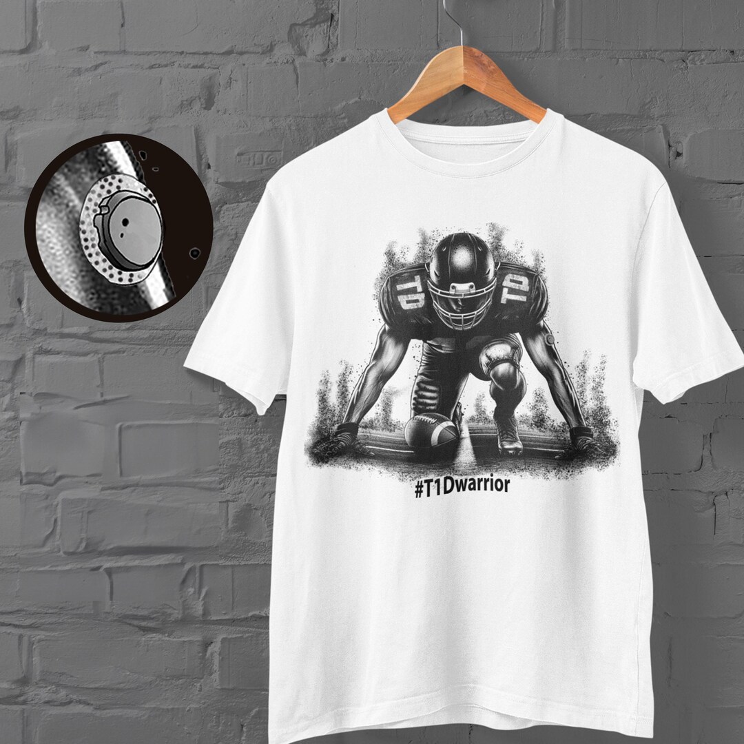 T1D Shirt - T1D Warrior Football Player Wears CGM (glucose Monitor ...