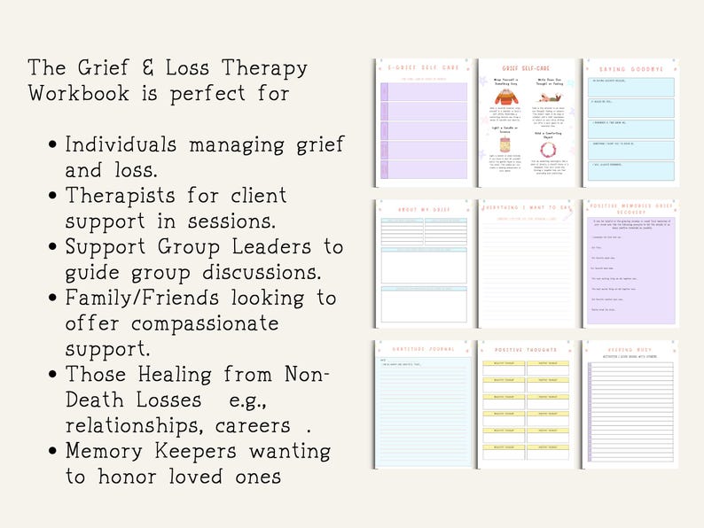 45 Pages Grief Workbook for Adults, Grief Exercises for Managing Grief ...