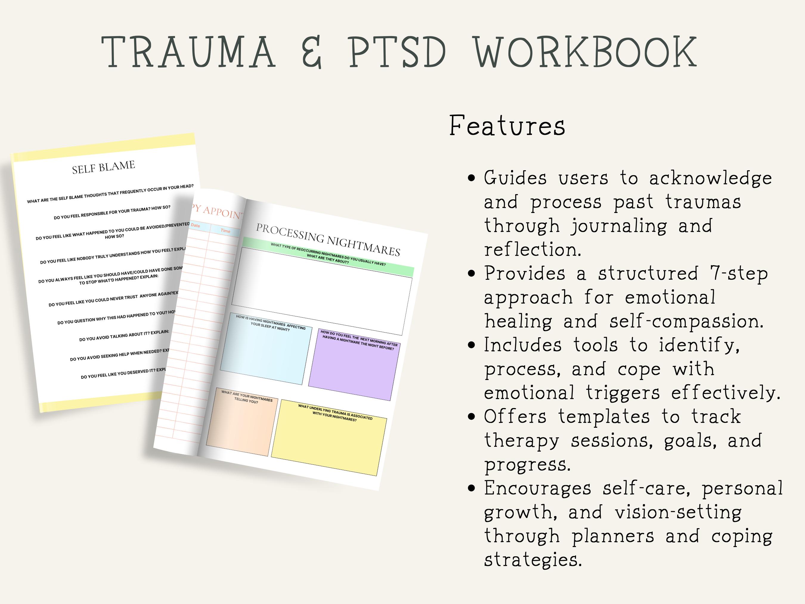 EDITABLE PTSD & Trauma Processing Worksheets Workbook Therapy Safety ...