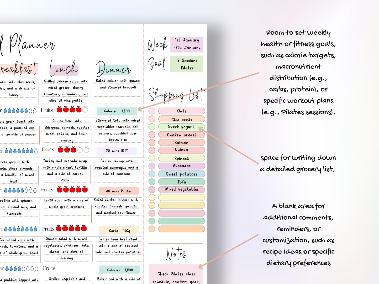 Meal Planner Printable | Weekly Food Diary | Meal Tracker | Food ...