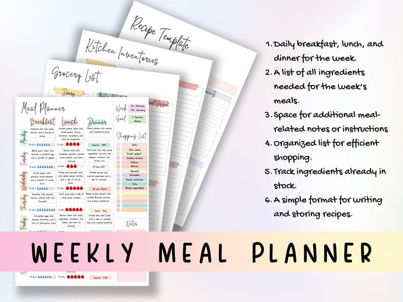 Meal Planner Printable | Weekly Food Diary | Meal Tracker | Food ...
