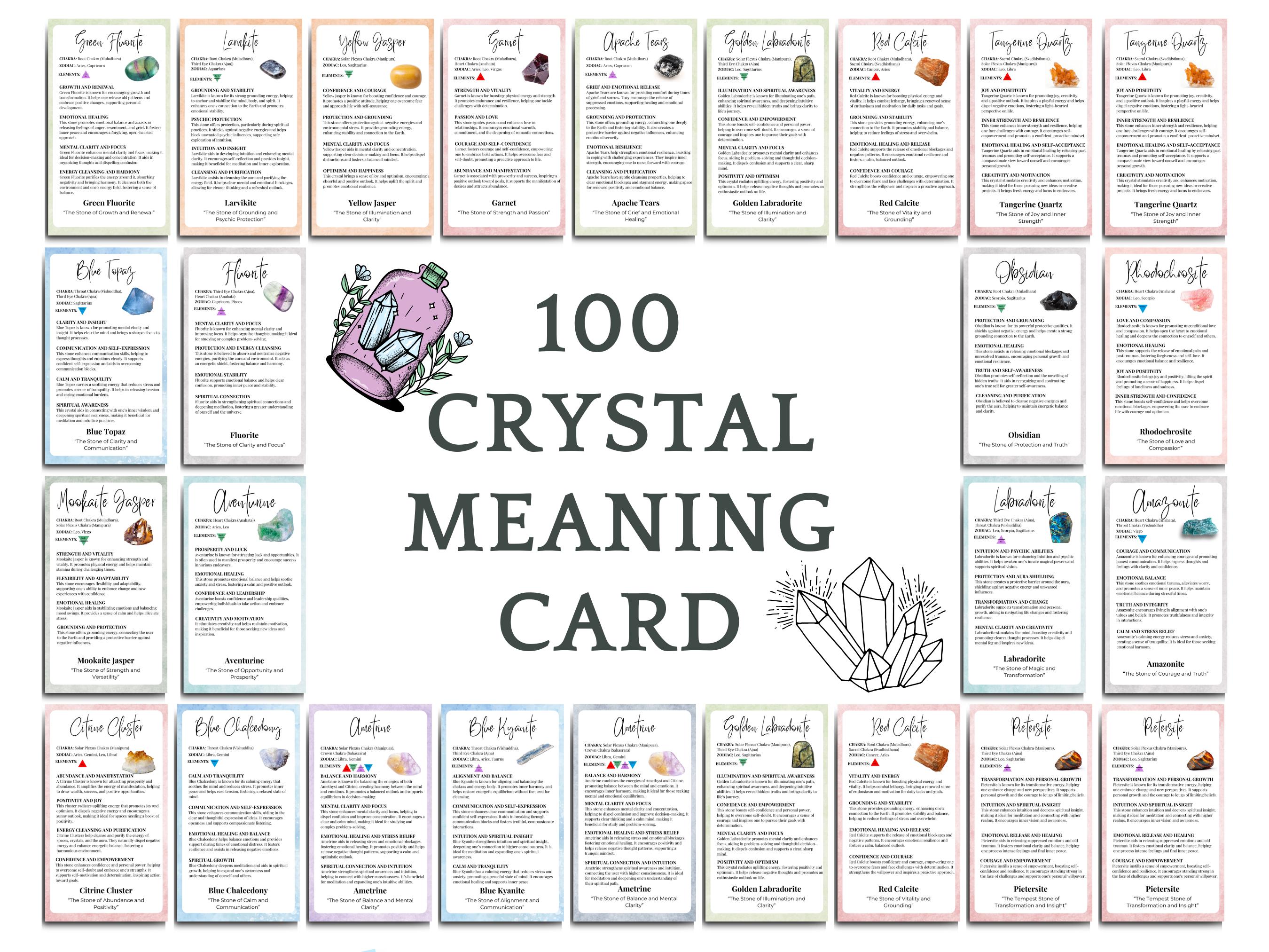 100 Editable Crystal Meaning Cards, Printable Gemstone Meaning Cards ...
