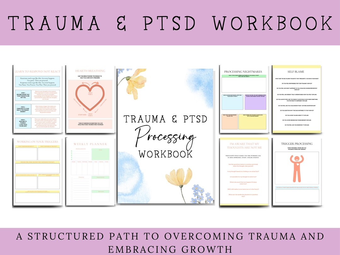 EDITABLE PTSD & Trauma Processing Worksheets Workbook Therapy Safety ...