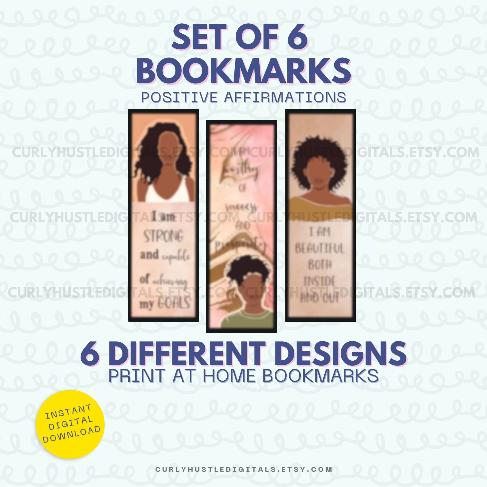 Printable Positive Affirmation Bookmarks, Set of 6, African American ...
