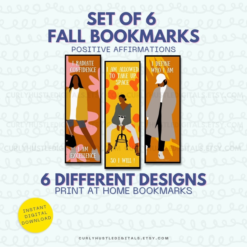 Printable Bookmarks With Positive Affirmations, Set of 6, African ...