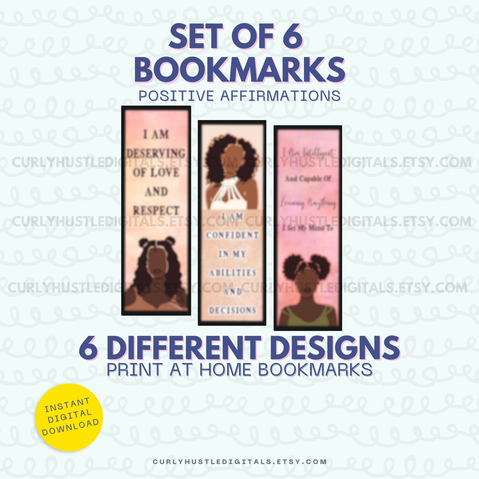 Printable Positive Affirmation Bookmarks, Set of 6, African American ...