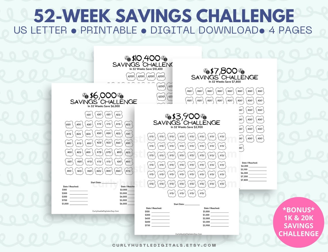52 Week Savings Challenge, Weekly Savings Tracker, Printable Bundle for ...