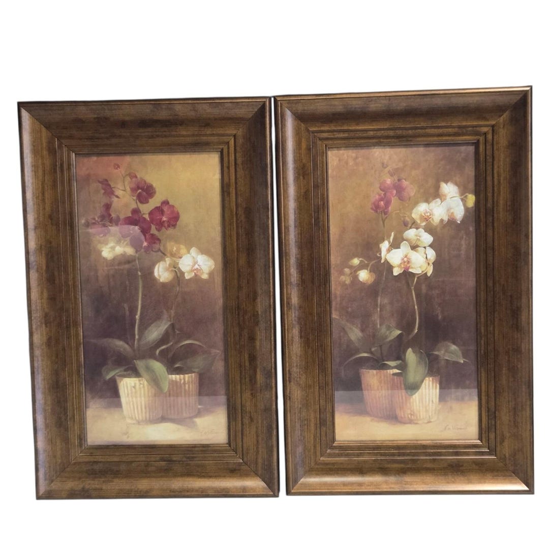 Set of 2 Vintage Framed Orchid Prints Signed F De Villeneuve Wall Art ...