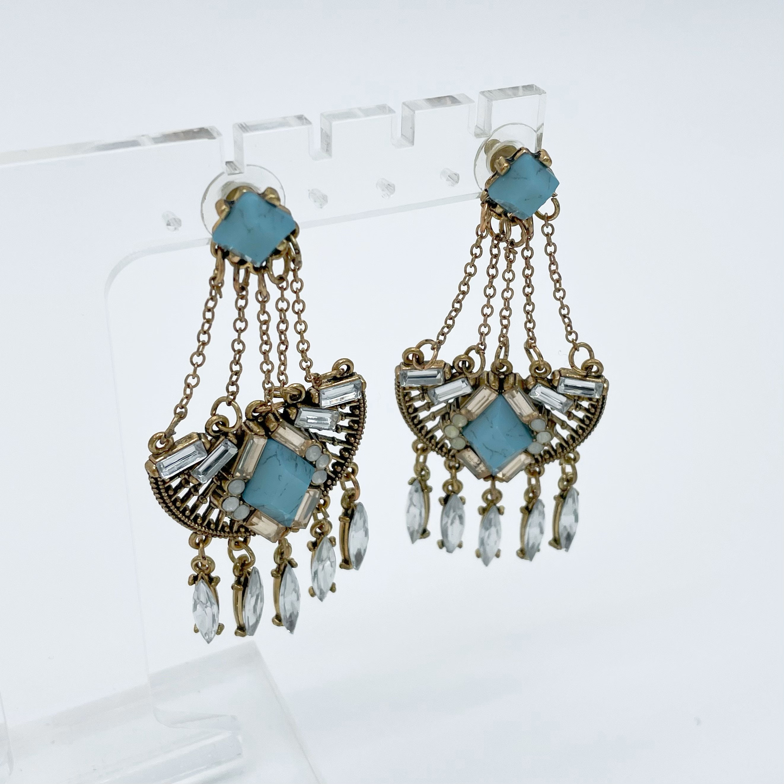 Vintage Gold Tone Faux Turquoise Chandelier Earrings - Etsy