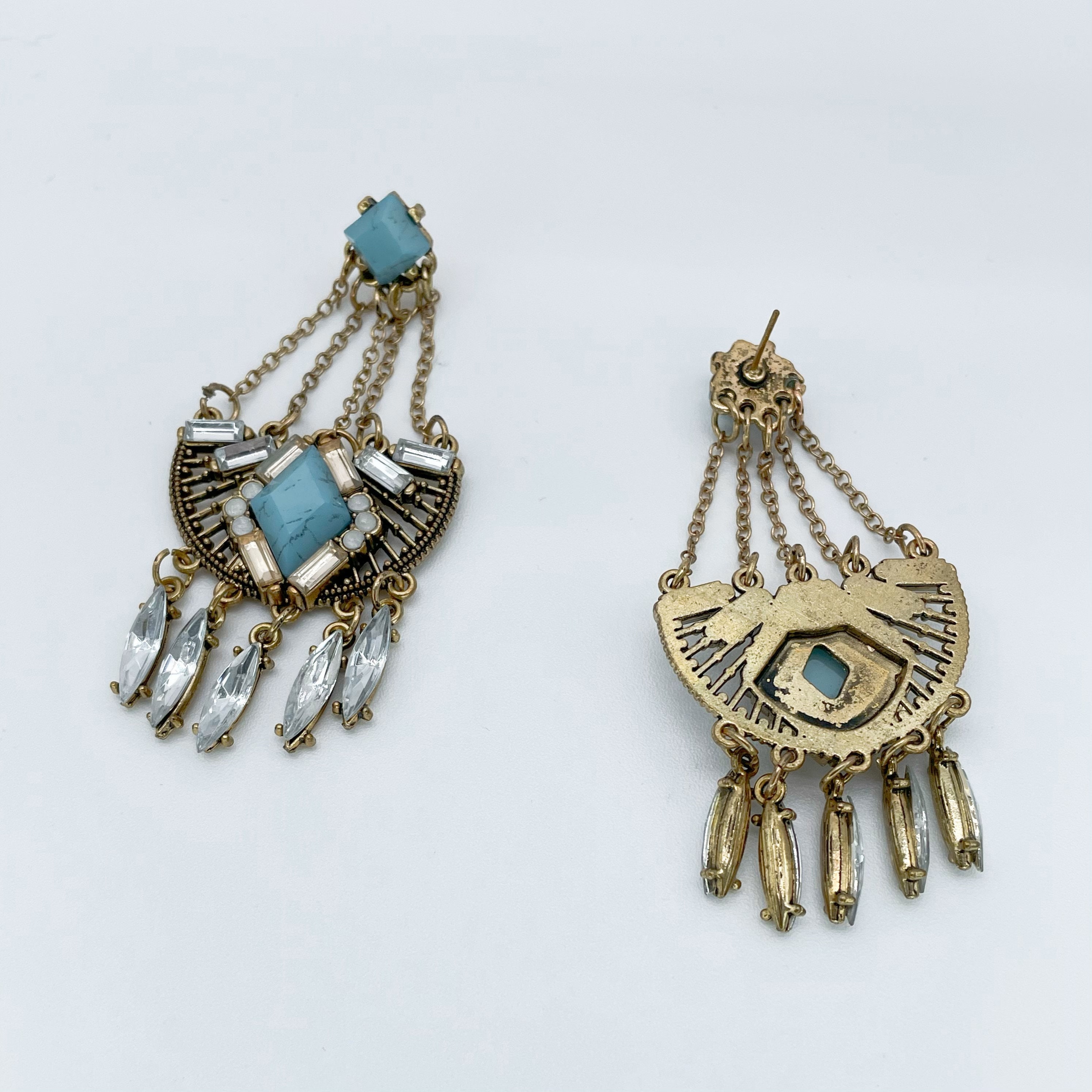 Vintage Gold Tone Faux Turquoise Chandelier Earrings - Etsy