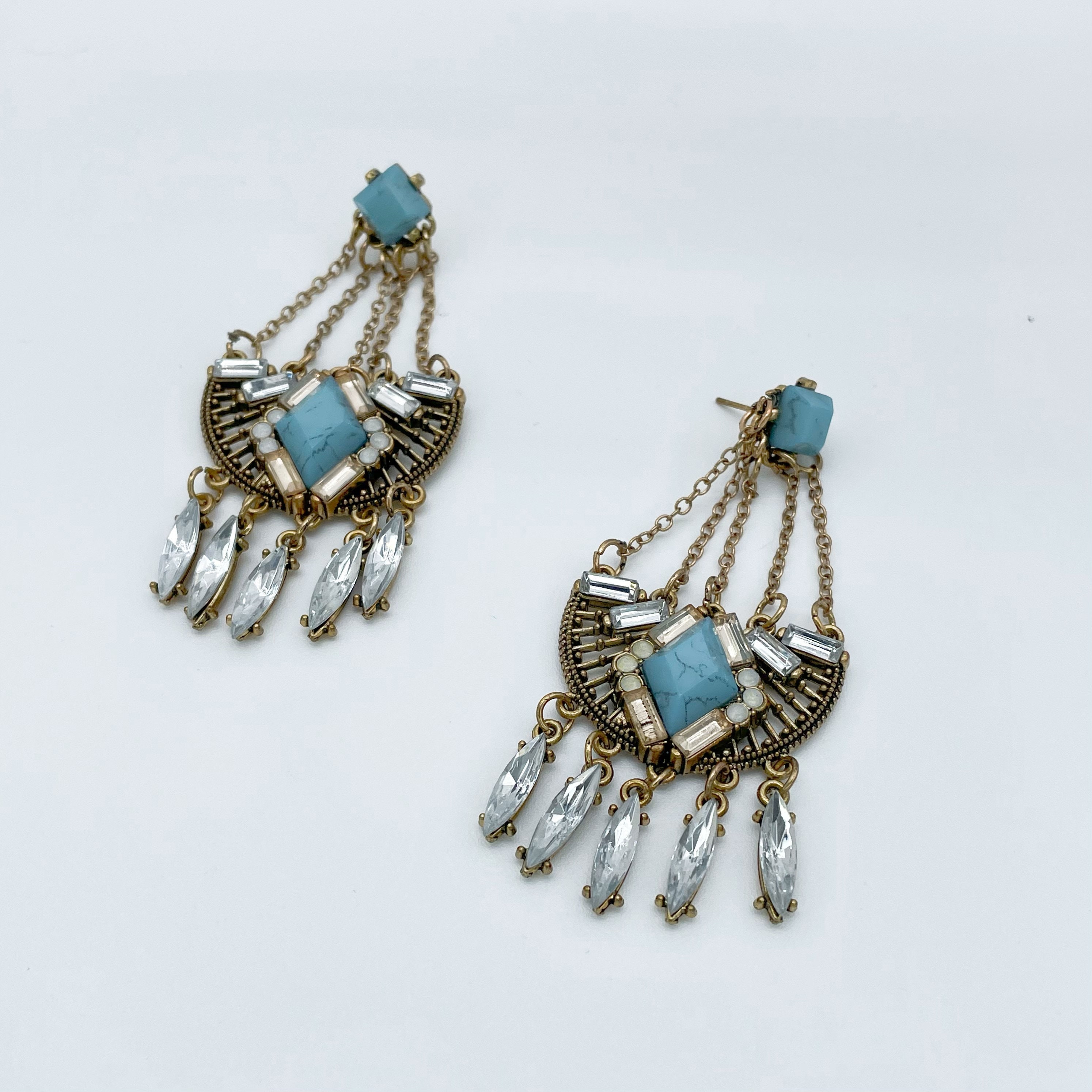 Vintage Gold Tone Faux Turquoise Chandelier Earrings - Etsy