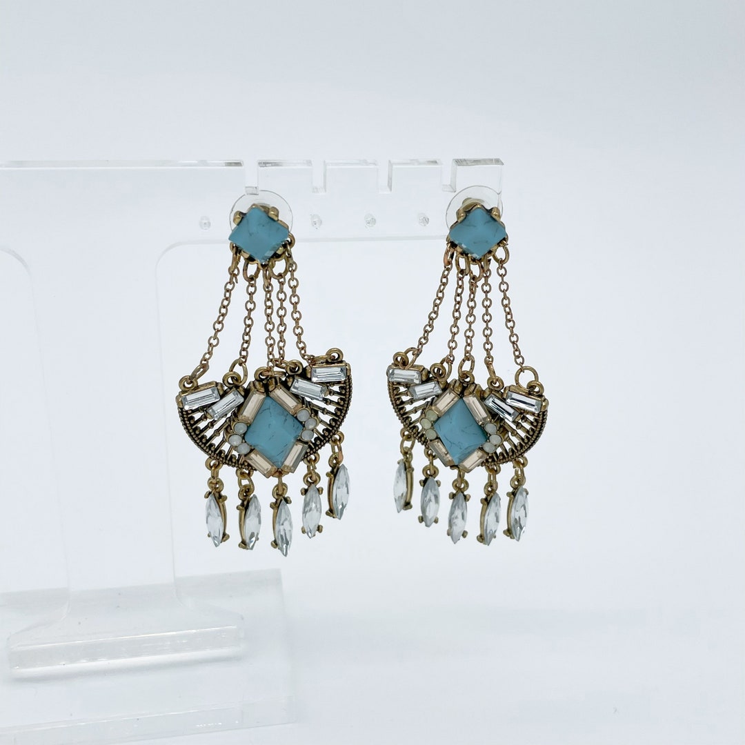 Vintage Gold Tone Faux Turquoise Chandelier Earrings - Etsy
