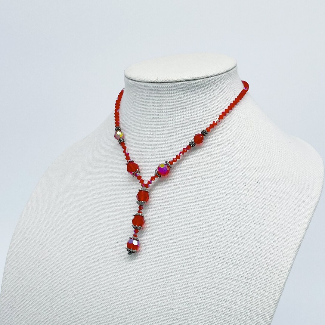 Sparkly Red Crystal Beaded Y-necklace With Silver Tone Spacers - Etsy