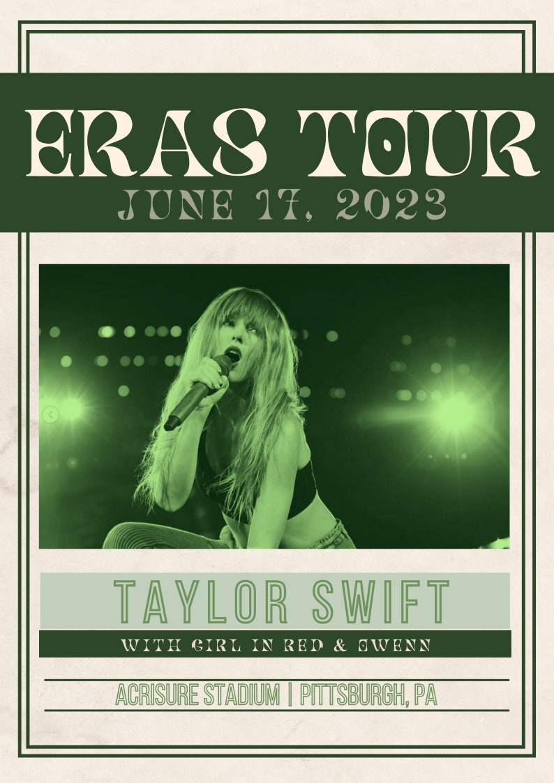 Taylor Swift Eras Tour Poster Pittsburgh Pa June 17 2023 Etsy