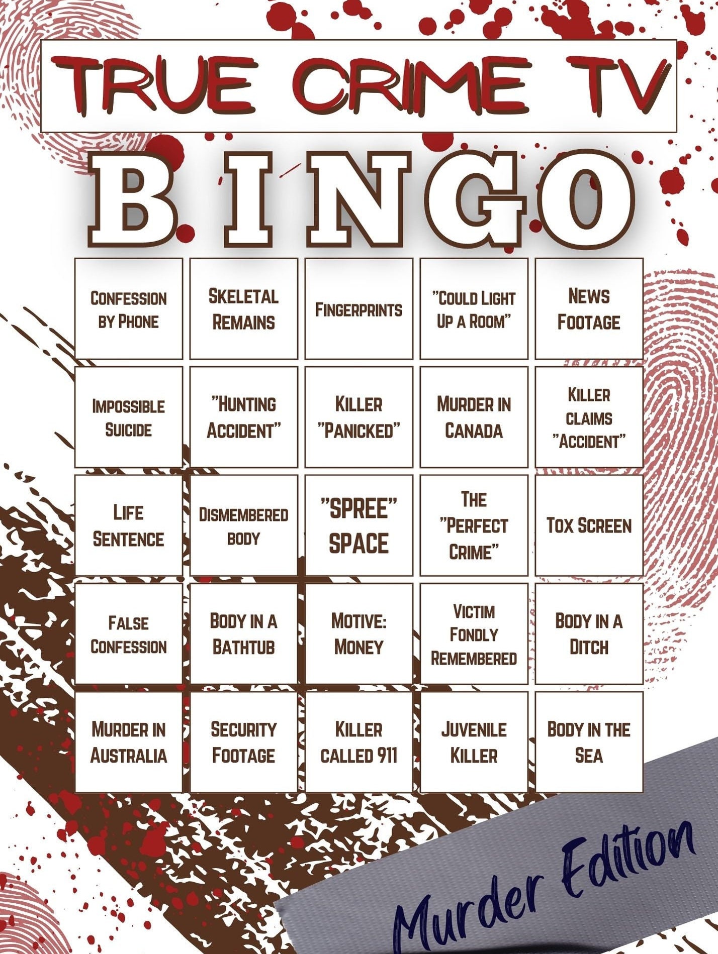 True Crime TV Bingo: Murder Edition Digital Download/pdf - Etsy