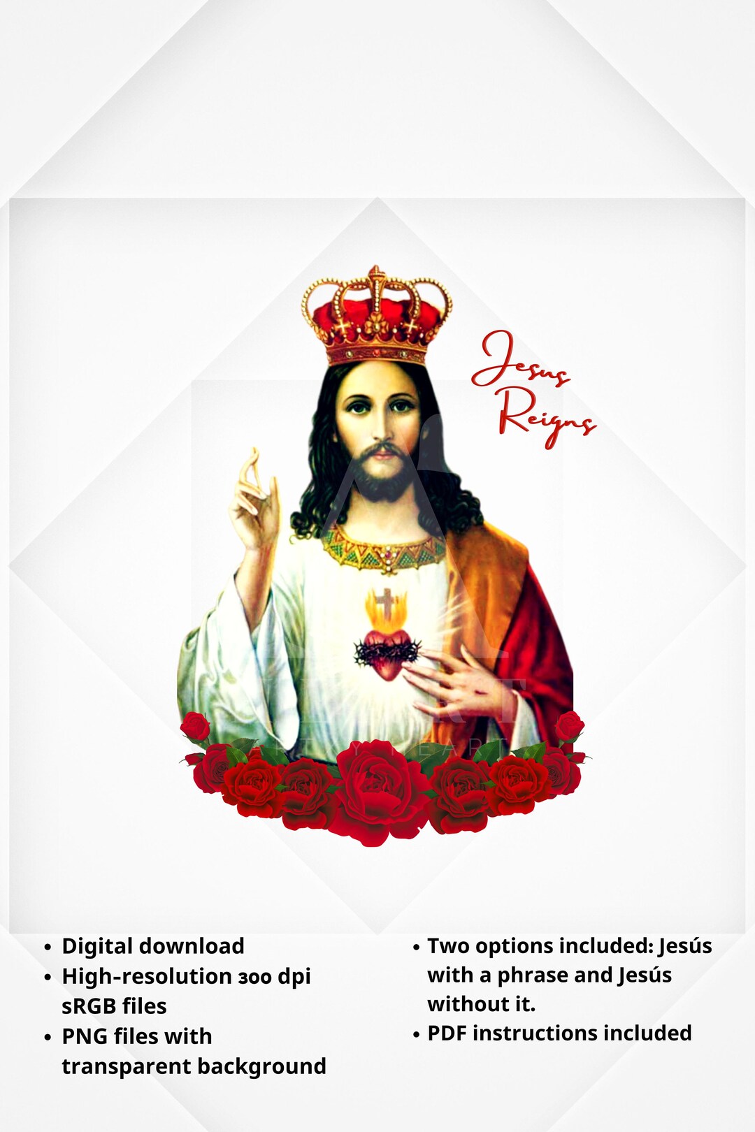 Sacred Heart of Jesus Digital Clipart, Heart of Jesus , PNG Digital ...