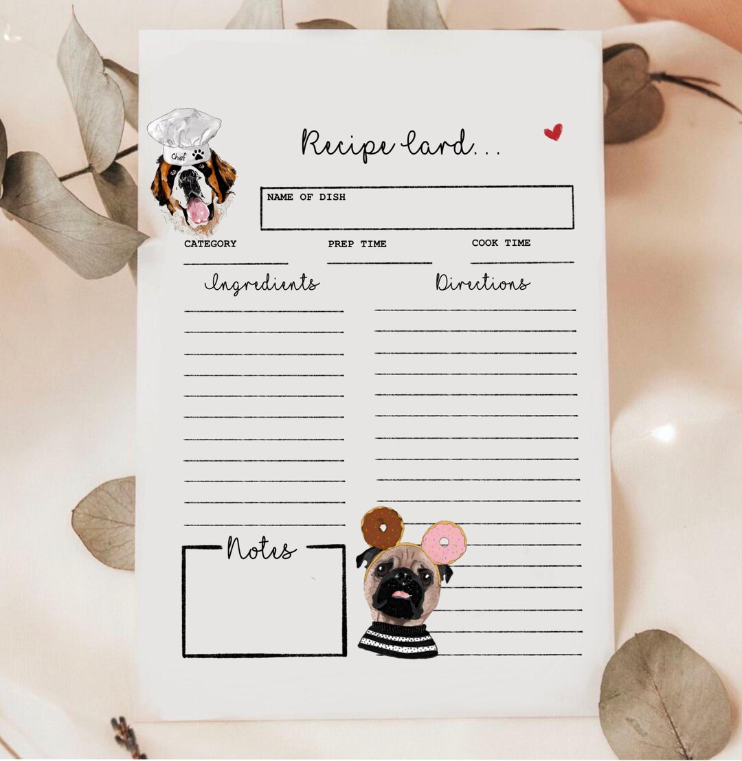 Recipe Cards Dog Illustration Recipe Cards - Etsy
