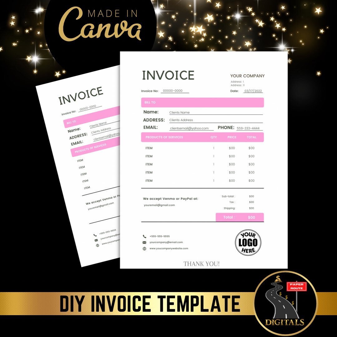 DIY Invoice Template, Editable Invoice Template, Canva Template ...