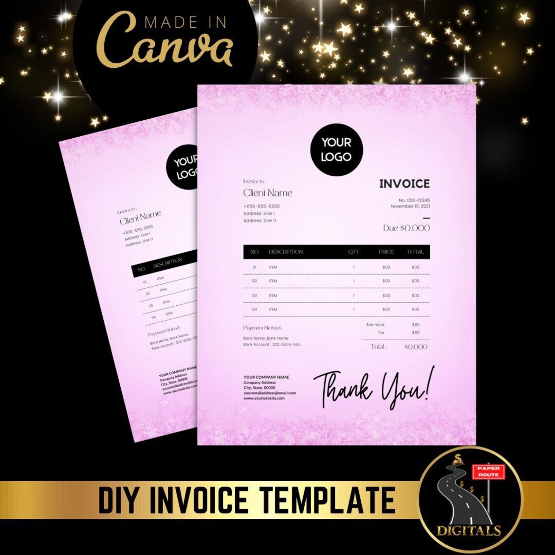 DIY Invoice Template, Editable Invoice Template, Canva Template ...