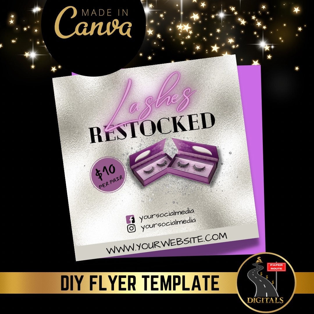 Lashes Restocked Flyer, DIY Lash Template, Lash Technician, Lash Store ...