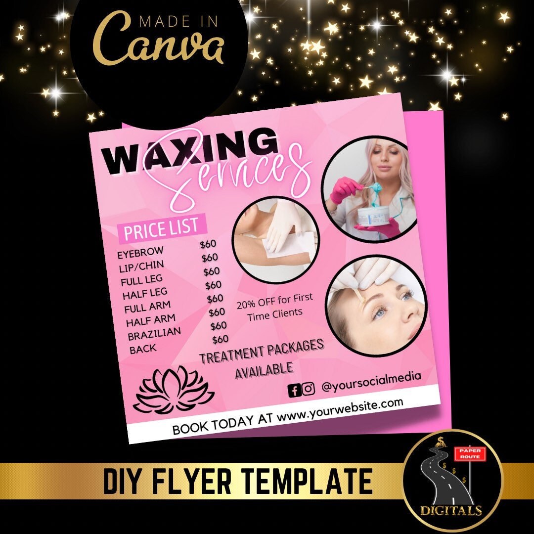 DIY Waxing Flyer, Canva Waxing Flyer Template, Editable Canva Social ...