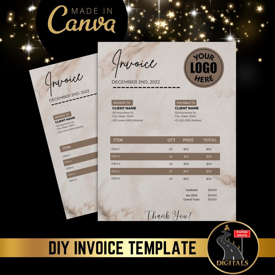 DIY Invoice Template, Editable Invoice Template, Canva Template ...