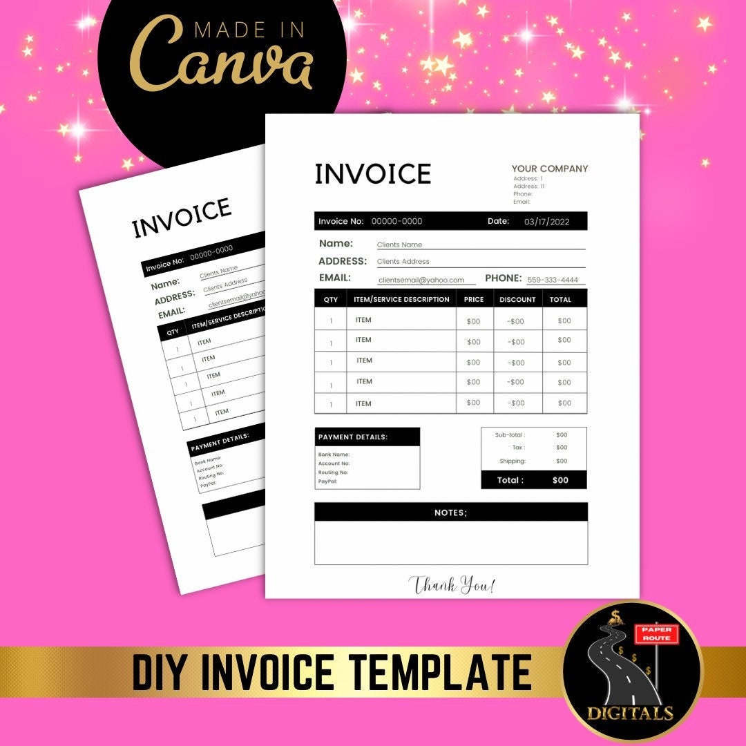DIY Invoice Template, Editable Invoice Template, Canva Template ...