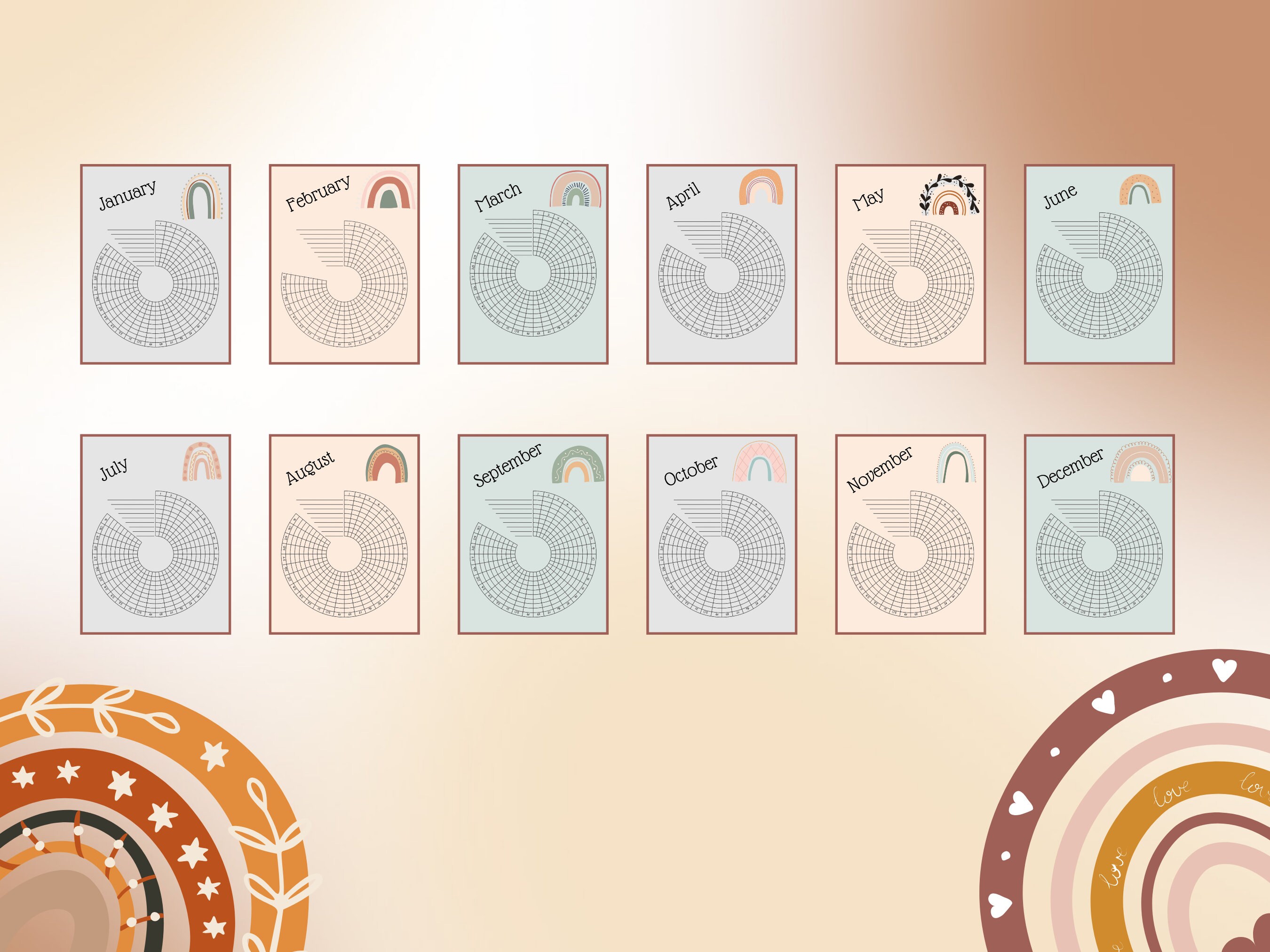 Digital Boho Circle Habit Tracker, Bujo Pages, Goal Trackers, 12 Month ...