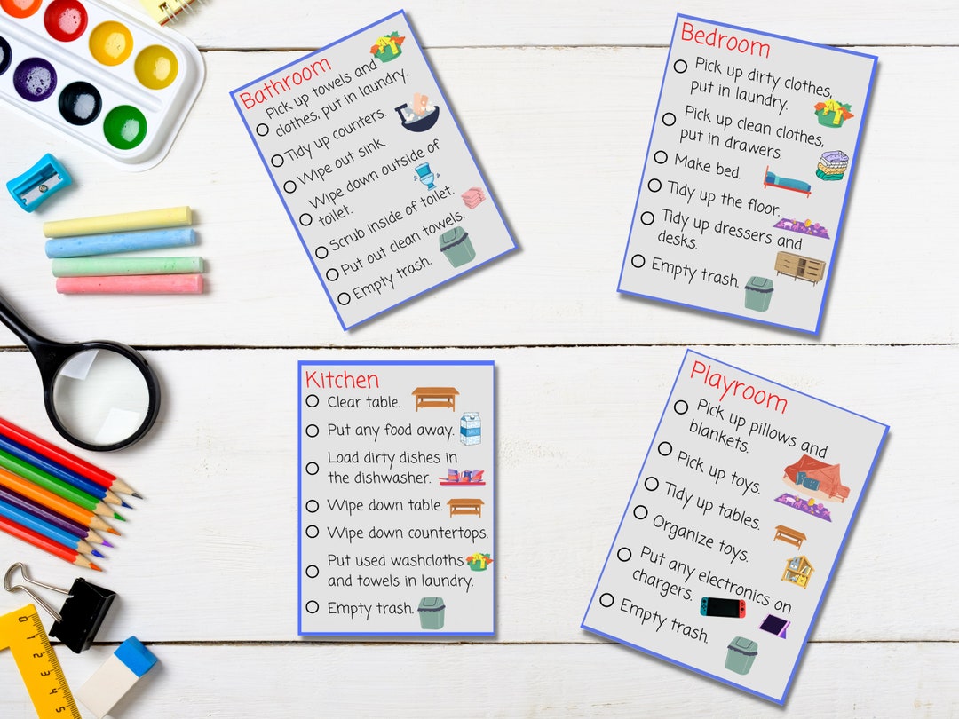 Kids Chore Cards, Digital Editable Download, Kids Cleaning Checklist ...