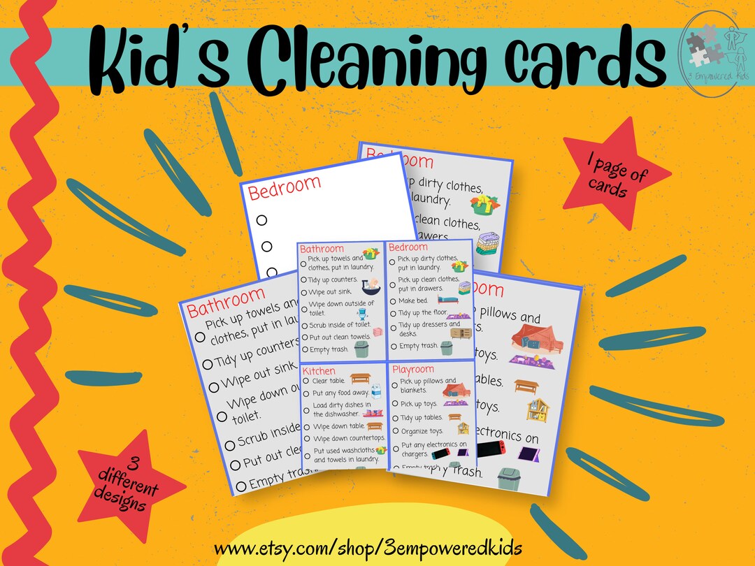 Kid’s Spring Cleaning Cards, Editable Chore Cards, Cleaning Checklist ...