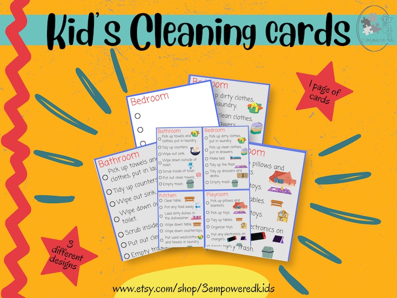 Kid’s Spring Cleaning Cards, Editable Chore Cards, Cleaning Checklist ...