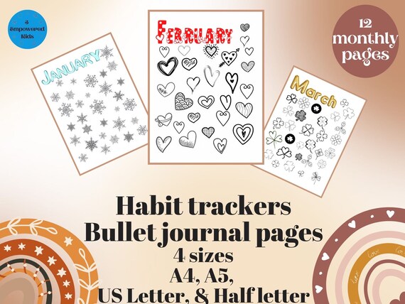 Habit Tracker Printable Bujo Self Care Tracker 12 Month - Etsy