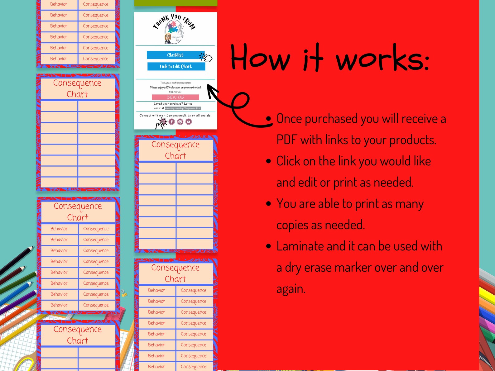 Editable Behavior/consequence T-chart, Anchor Responsibility Chart, Kid ...