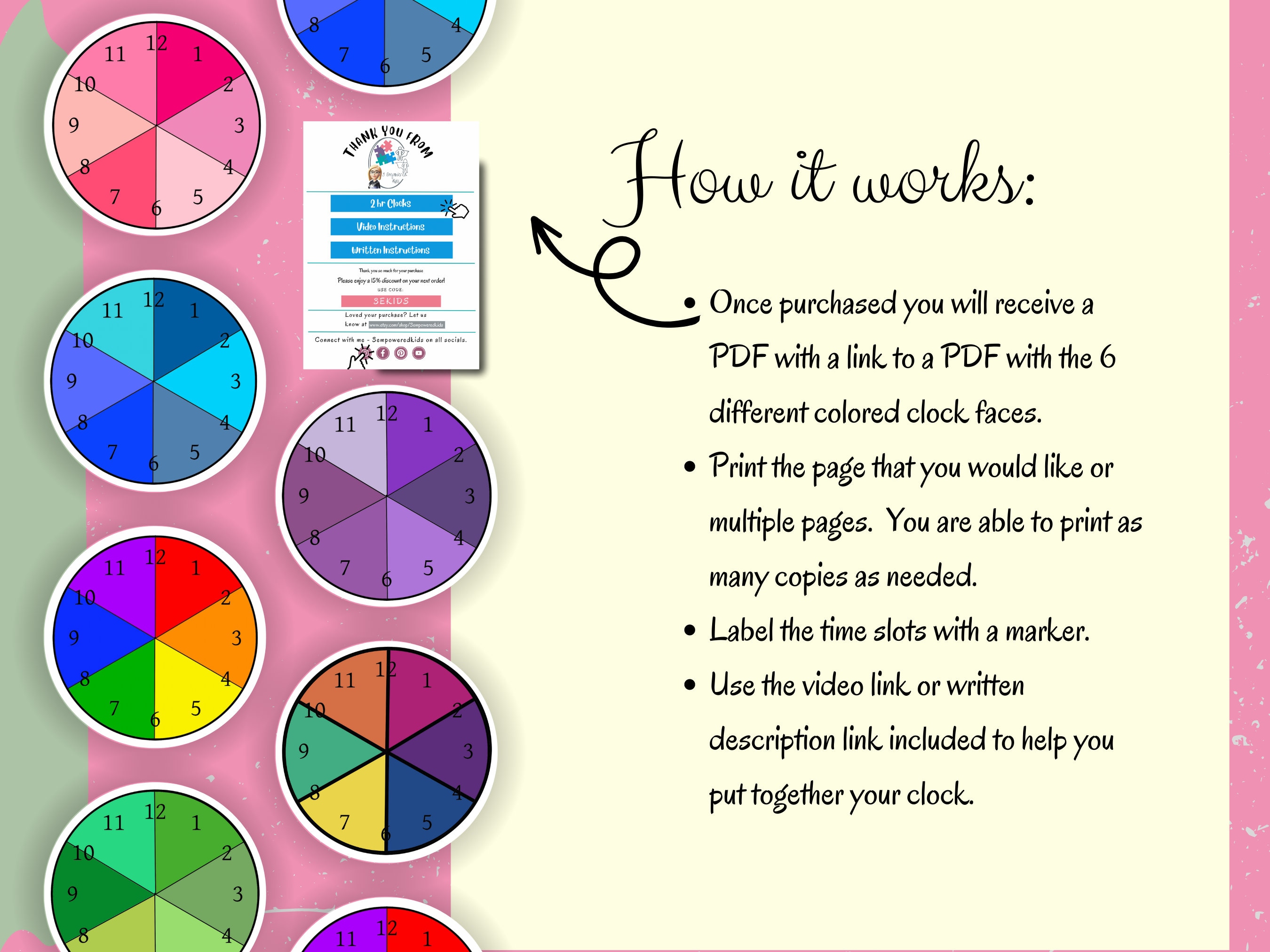 Custom Clock Faces, 2 Hour Time Chunks, Unique Wall Clock, Kid’s ...