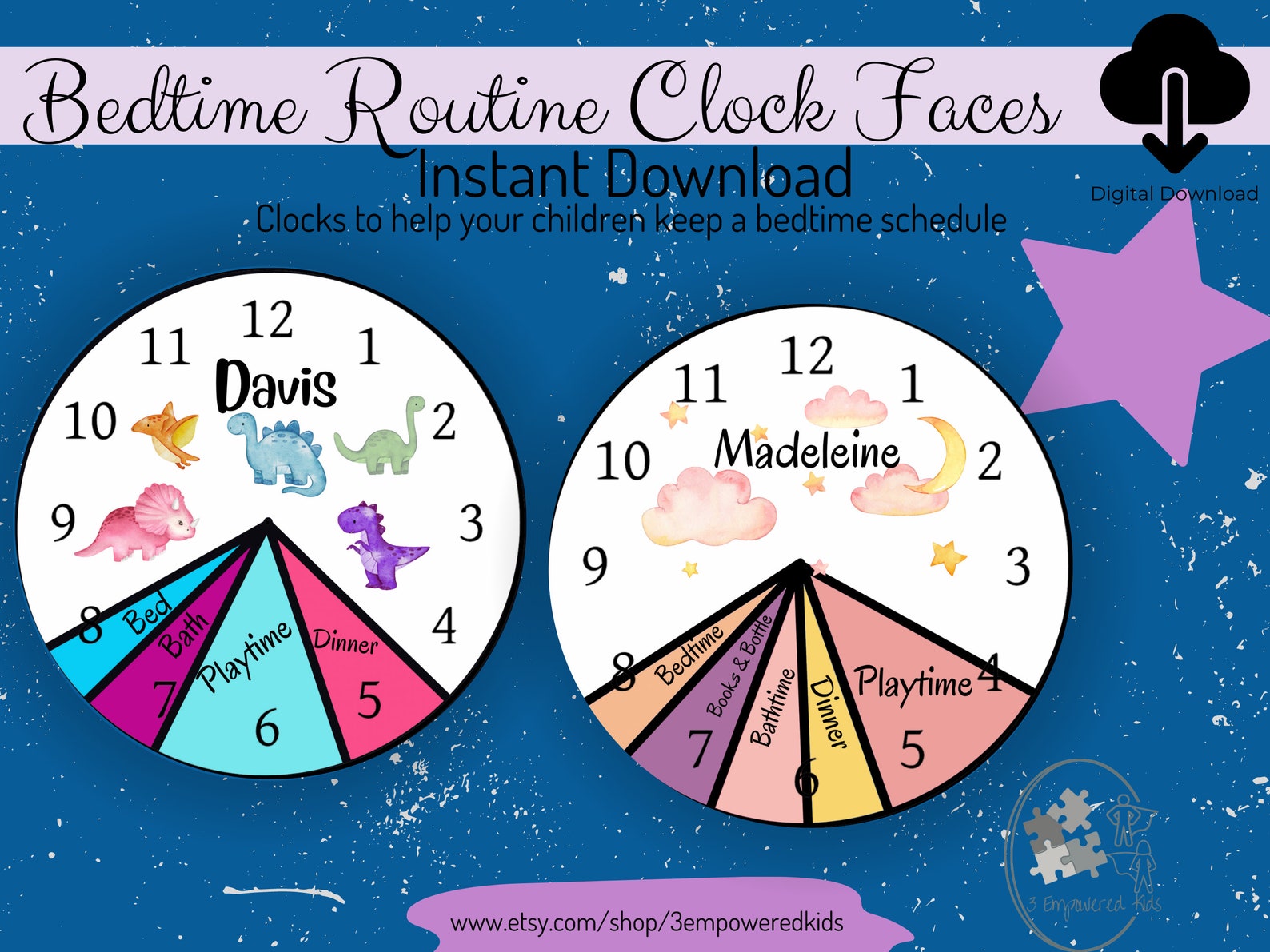 Personalized Bedtime Routine Clock Face: Visual Schedule (digital PDF ...