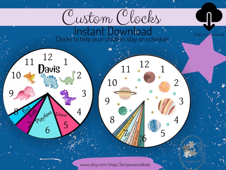 Personalized Kids Clock Face: Visual Schedule, Daily Routine (digital ...