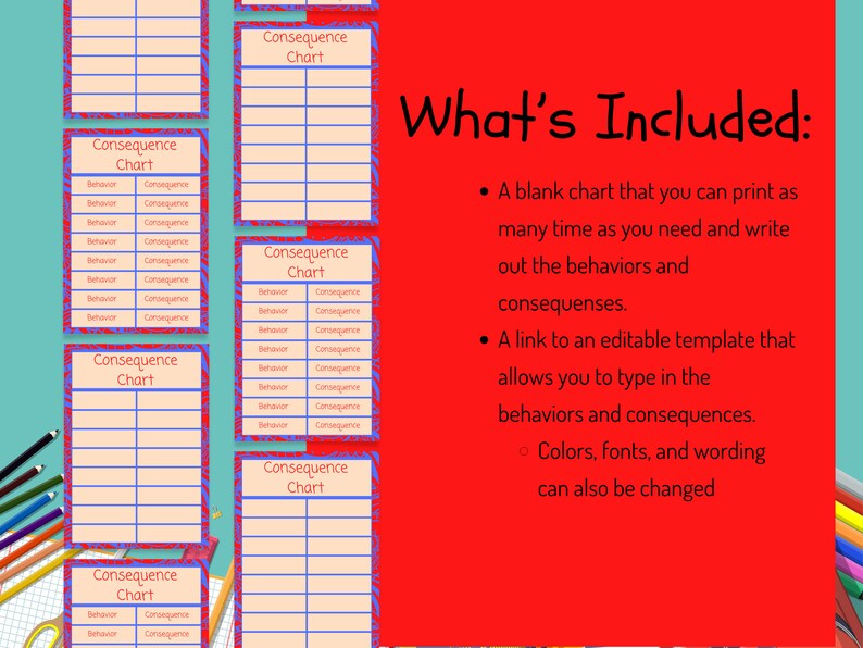 Editable Behavior/consequence T-chart, Anchor Responsibility Chart, Kid ...