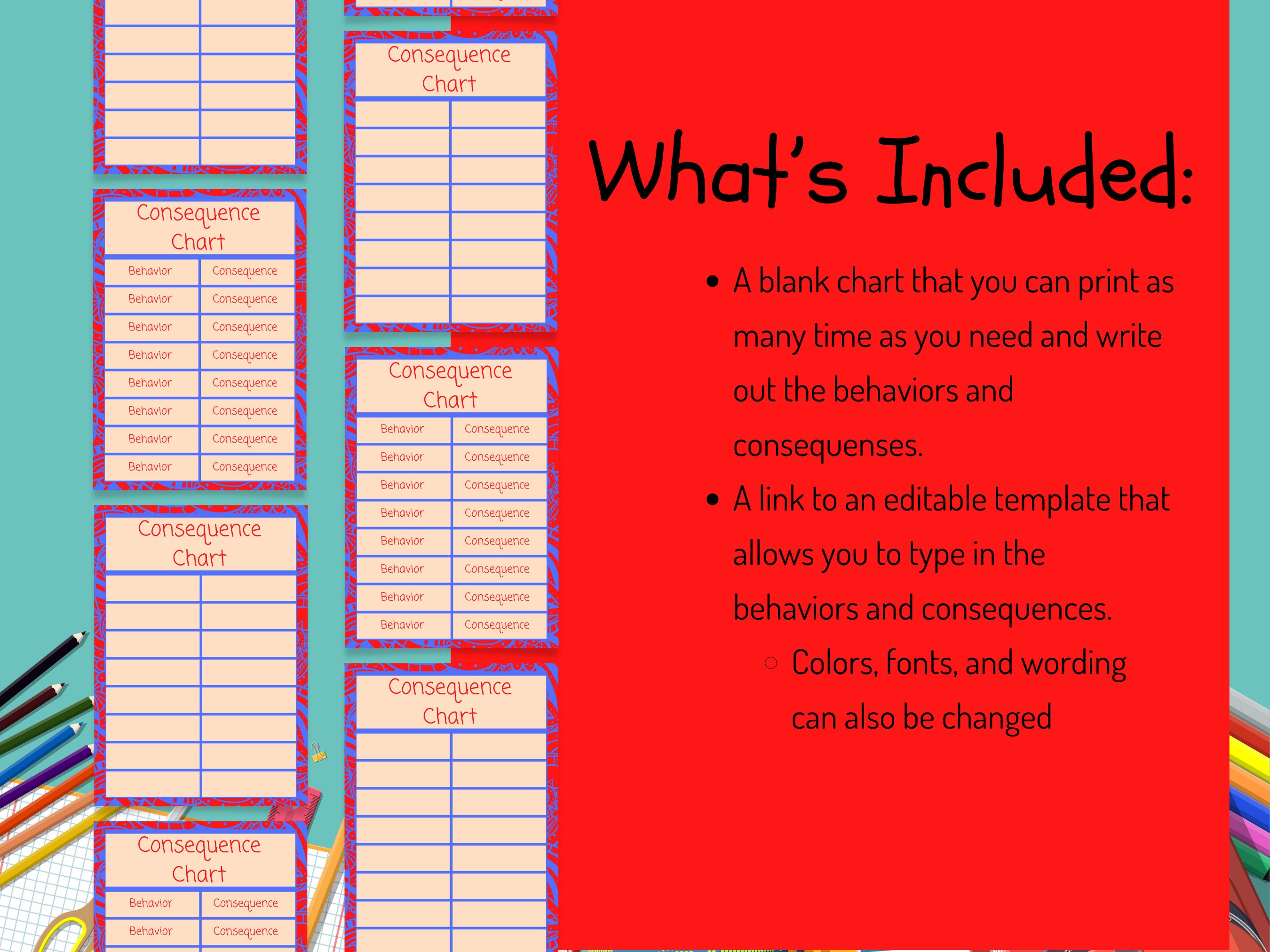 Editable Behavior/consequence T-chart, Anchor Responsibility Chart, Kid ...