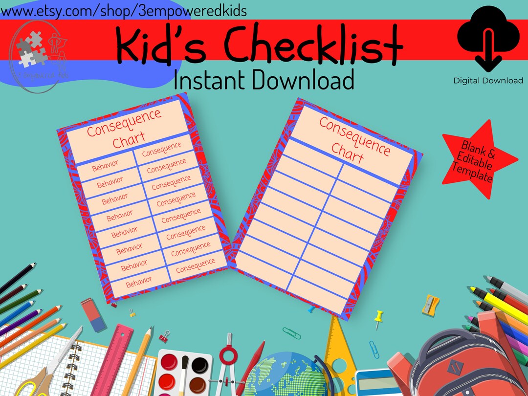 Editable Behavior/consequence T-chart, Anchor Responsibility Chart, Kid ...