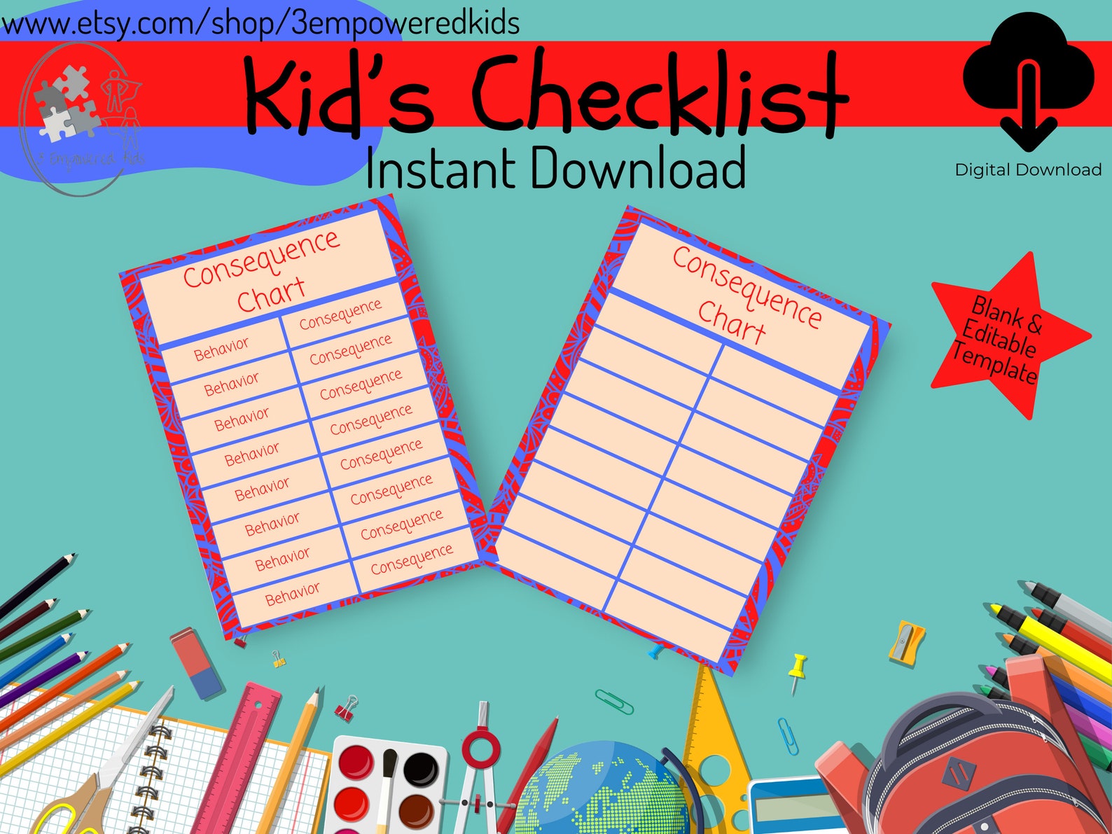 Editable Behavior/consequence T-chart, Anchor Responsibility Chart, Kid ...