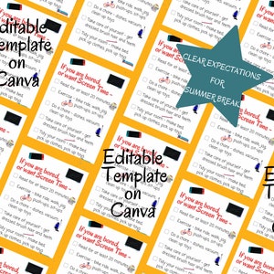 Screen Time Chore Chart for Kids, Summer Break Rules, Kid’s Routine ...