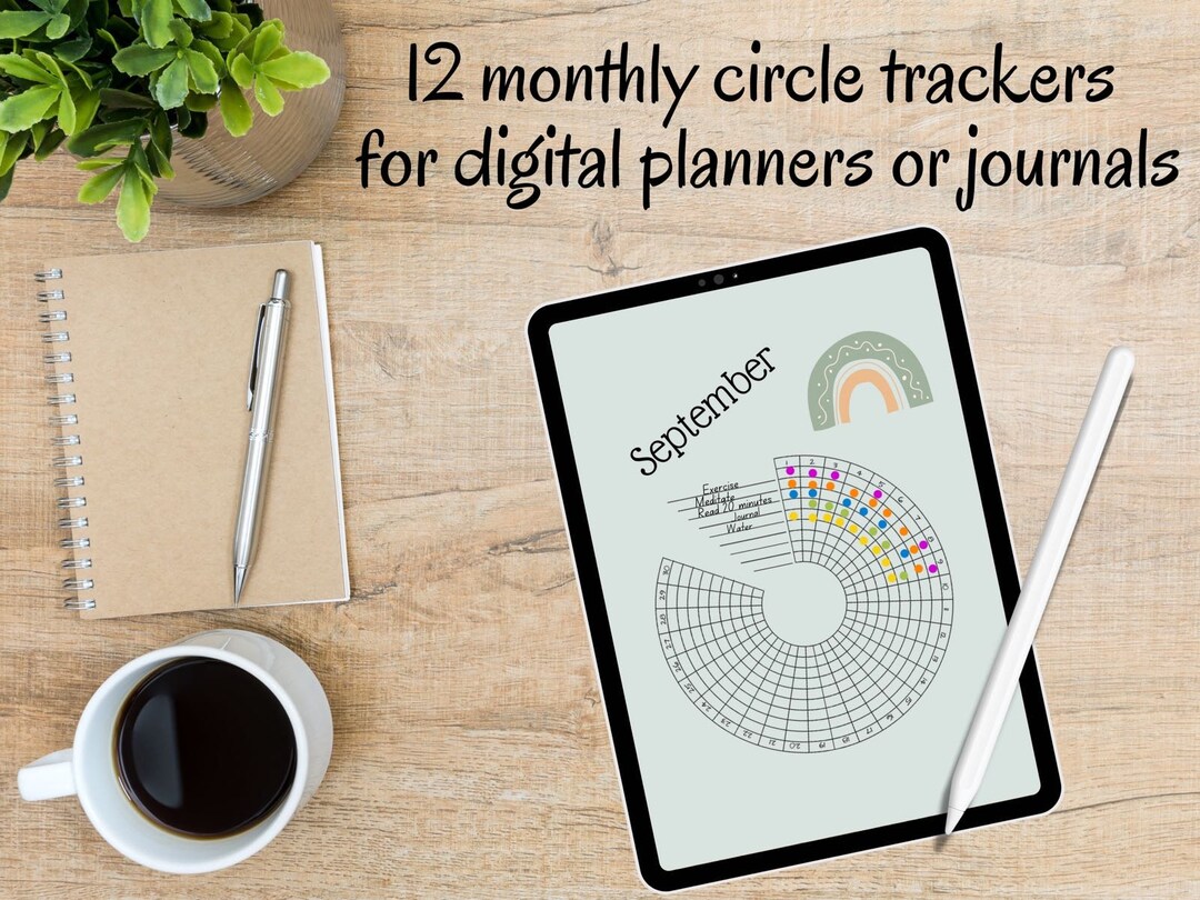 Digital Boho Circle Habit Tracker, Bujo Pages, Goal Trackers, 12 Month ...