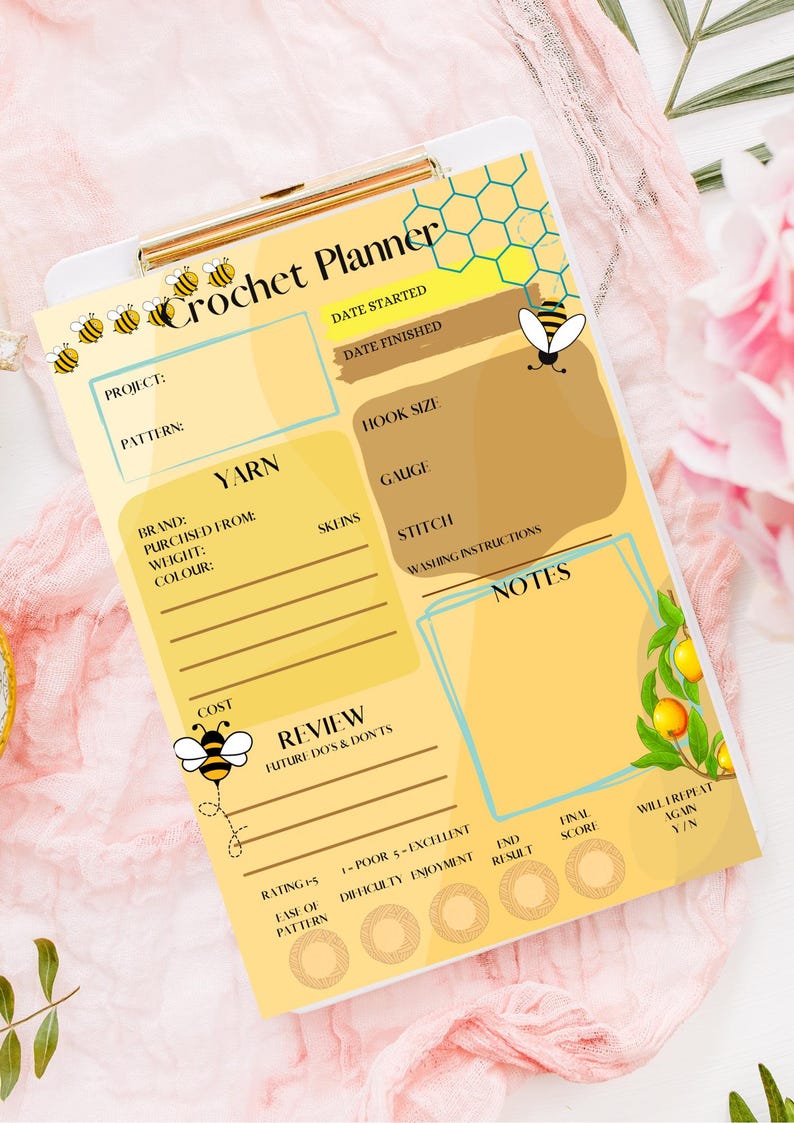 Bee Crochet Planner Page Digital Crochet Planner Crochet Project Page ...