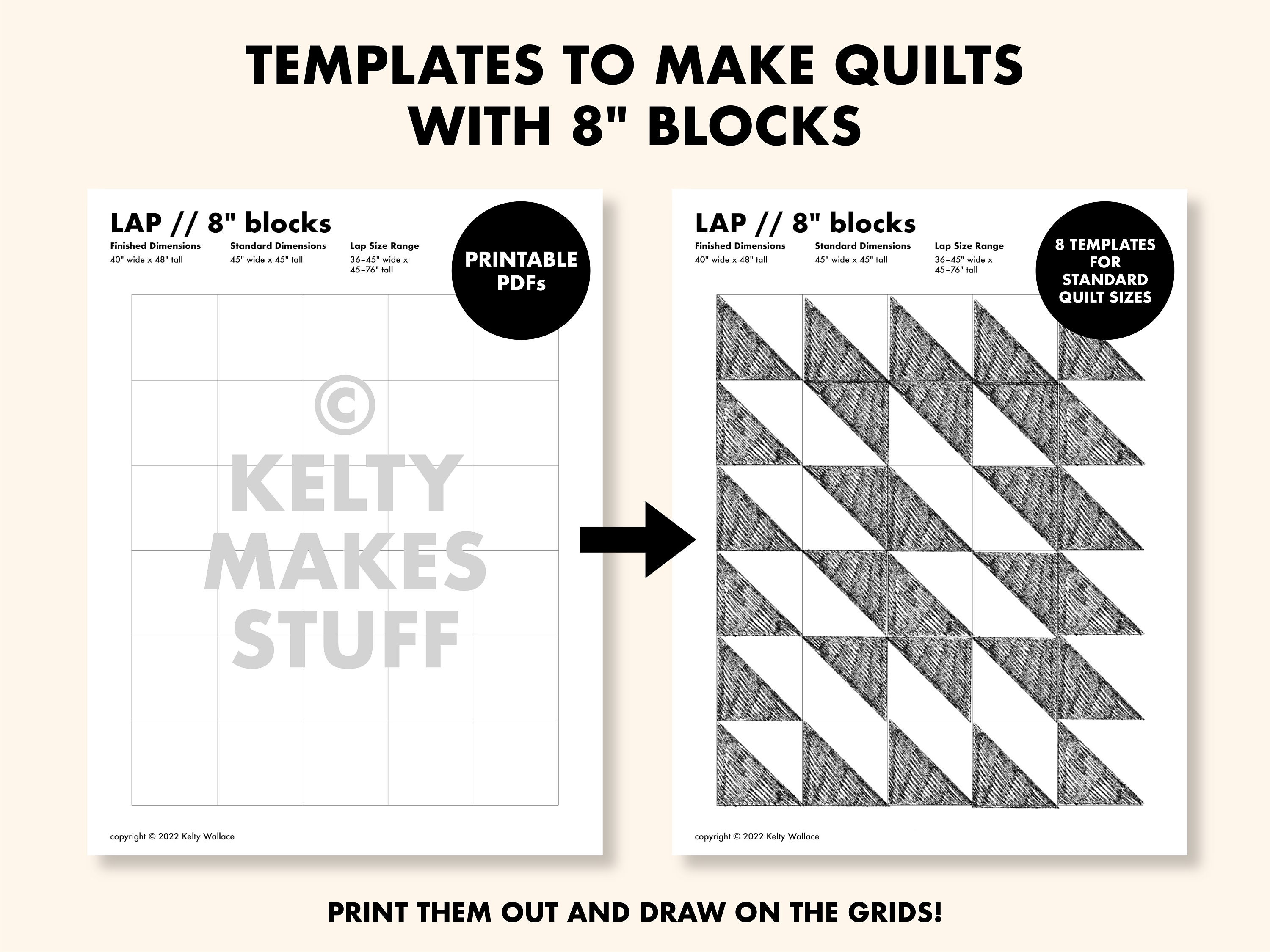 Quilt Planning Template for Quilts Using 8" Finished Blocks | Quilt ...