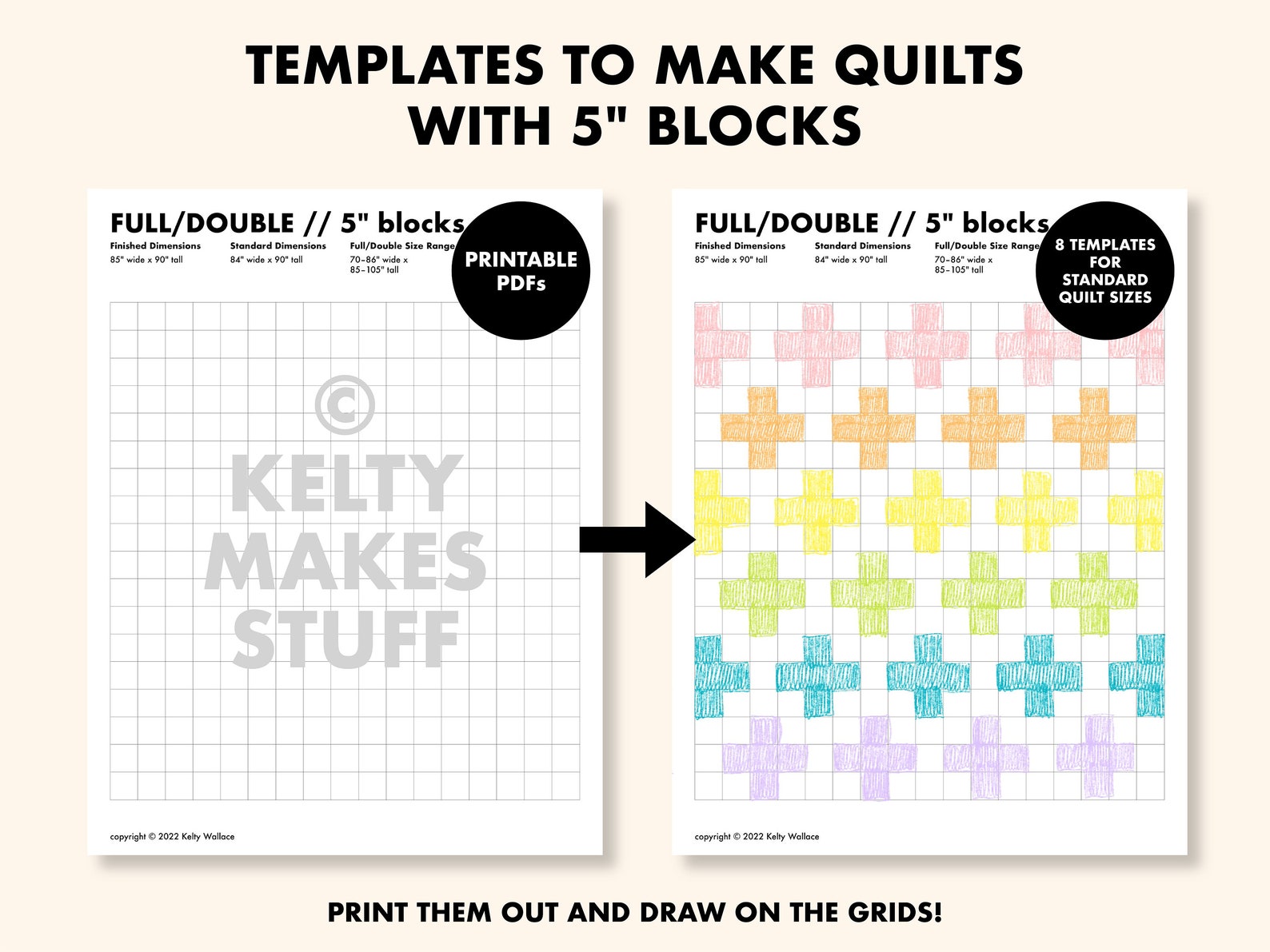 Quilt Planning Template for Quilts Using 5" Finished Blocks | Quilt ...