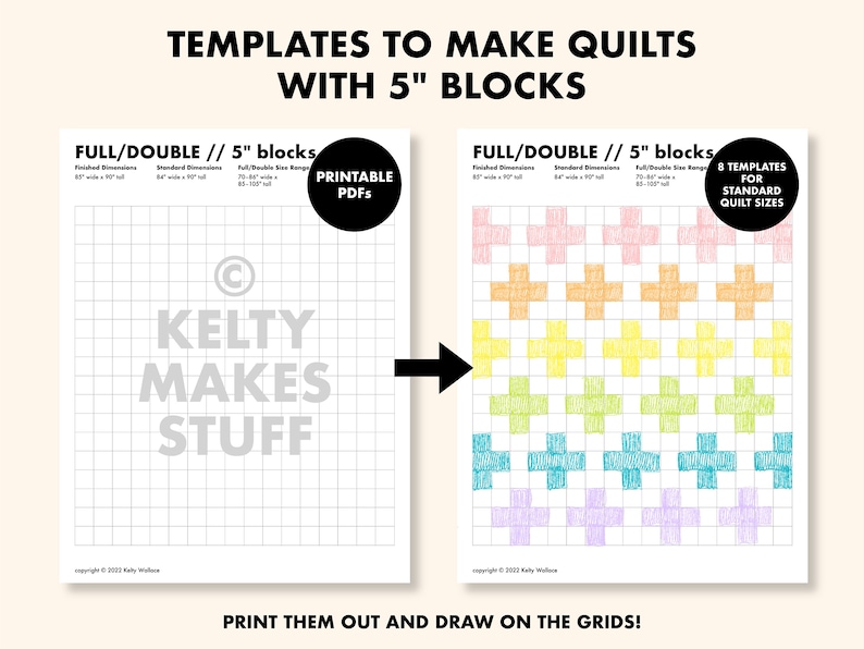 Quilt Planning Template for Quilts Using 5" Finished Blocks | Quilt ...
