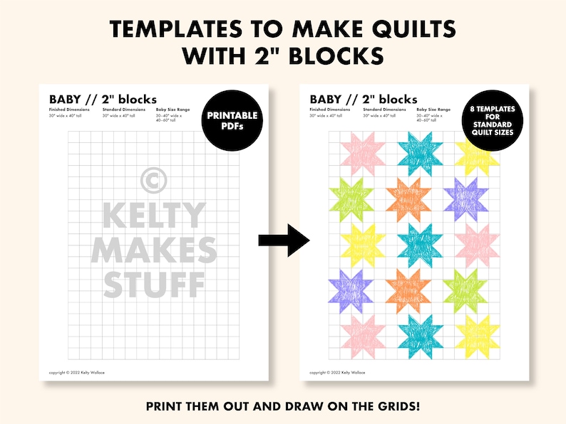 Quilt Planning Template for Quilts Using 2" Finished Blocks | Quilt ...