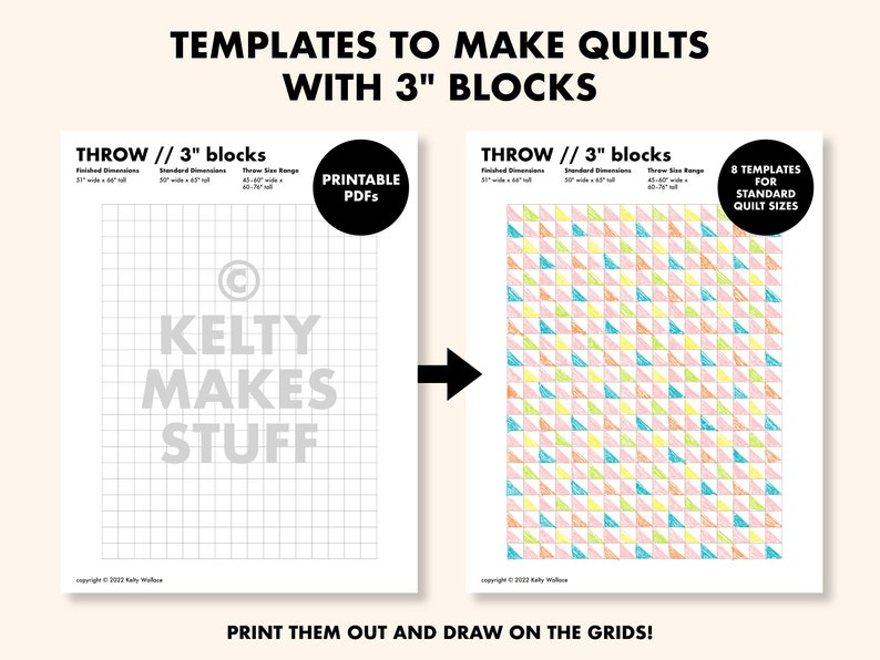 Quilt Planning Template for Quilts Using 3 Finished Blocks Quilt Graph ...
